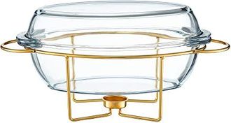 Ambition W&auml;rmebeh&auml;lter f&uuml;r Speisen Saule 4,5L Warmhalteplatte St&ouml;vchen Servierschale Glasdeckel goldenes Gestell glamour Stil
