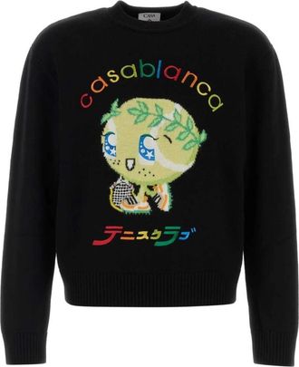Casablanca Homme, Pulls, Noir, Taille: XL Tennis Club Embroidered Knit Sweater