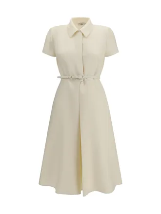 Fendi Womens Wool And Silk Dress Ivory