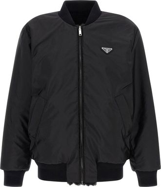 Prada Reversible Eco-Fur and Re-Nylon Bomber Jacket - Black