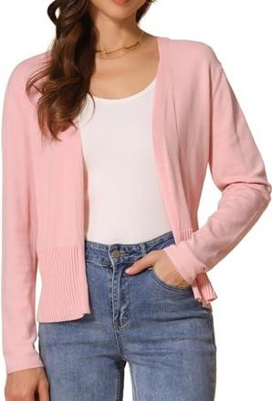 Allegra K Gilet Manche Longue Femme Décontracté Tricoté Cardigan Ouvert sur Le Devant sans Col Vêtements DExtérieur Rose XS