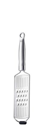 Rösle Grobreibe, Hochwertige Reibe für Rohkost, Kartoffeln, Gemüse oder Käse, mit Silikonstandfuß, Edelstahl 18/10, inkl. Schutzcover, 36 x 7,7 x 2 cm, Silb