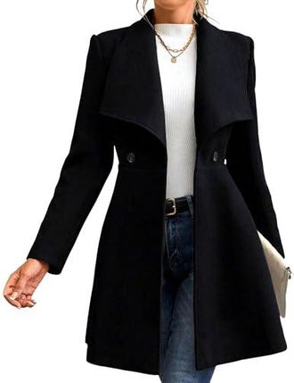 Generic Manteau &agrave; double boutonnage pour femme - Robe dhiver &eacute;l&eacute;gante - Style caban long, Noir, XL