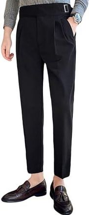 Generic Pantalon de travail d&eacute;contract&eacute; pour homme, coupe ajust&eacute;e, pliss&eacute; sur le devant, pantalon de travail classique Gurkha l&eacute;ger, Noir, 42