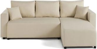 Best Mobilier Canap&eacute; dangle Convertible avec Coffre R&eacute;versible Regala en Tissu - Canap&eacute; Lit - Sofa Beige 4 Places - Angle Droit - ou Gauche - Salon