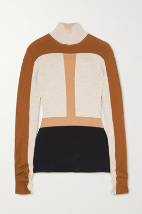 Chlo&eacute; Pull &Agrave; Col Montant En Laine Intarsia - Marron