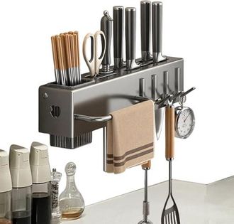 Generico Porte-couverts | Organisateur dustensiles mural - Organiseur de rangement avec crochets, cintre, accessoires de cuisine pour serviettes, spatules, ust