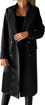 Generic Manteau en fausse laine pour femme - Manteau fin - Trench long - Ceinture longue - &Eacute;l&eacute;gant - V&ecirc;tement dext&eacute;rieur, Noir, XXL