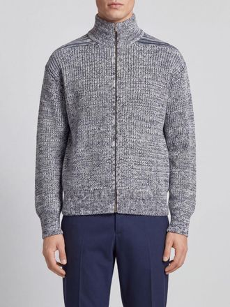 Ferragamo Cardigan zipp&eacute; &agrave; col roul&eacute; en m&eacute;lange de coton et laine vierge bicolore
