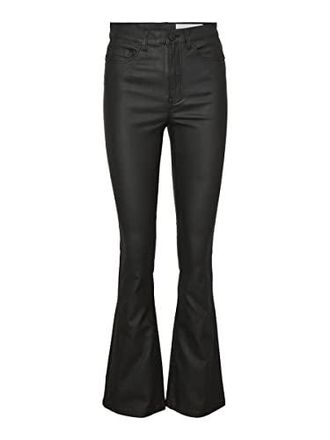 Noisy May NMSALLIE HW Flare Coated Pants Noos Jeans, Black, XL/32 aux Femmes