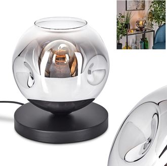 HOFSTEIN Tischleuchte Apedo, Tischlampe aus Metall/Glas in Schwarz/Chromfarben/Klar, Leuchte im modernen Retro/Vintage-Design mit Schirm aus Glas (&Oslash; 20cm) u. A