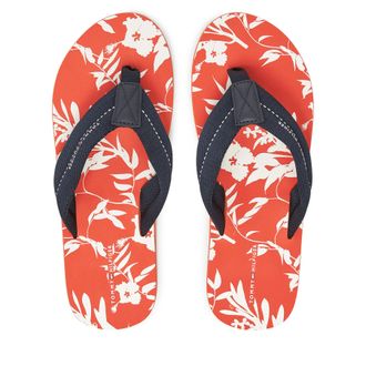 Tommy Hilfiger Zehentrenner Tommy Hilfiger Hilfiger Flw Print Beach Sandal FM0FM05507 Dunkelblau