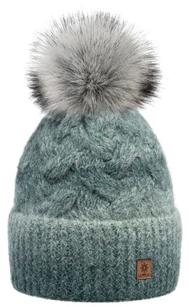 morefaz Damen-Winterm&uuml;tze, Strickm&uuml;tze mit zus&auml;tzlichem Woll-Kunstfell-Bommel, warmes Fleecefutter, t&uuml;rkis, M/L