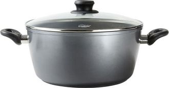 STONELINE Casserole XXXL 32 cm, avec Couvercle en Verre, Compatible &agrave; lInduction et au Four, Rev&ecirc;tement Antiadh&eacute;sif avec de vraies particules de pierre, Gris