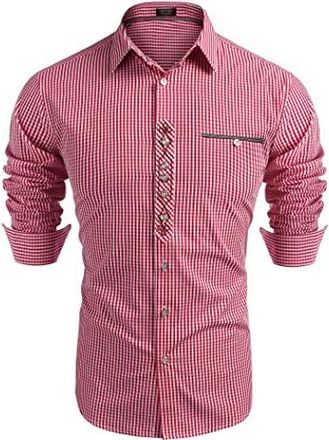 Coofandy Chemise à manches longues pour homme - Chemise à carreaux pour la fête de la bière - Chemise de loisirs - Chemise à carreaux pour homme avec col Kent 