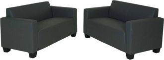 Hhg [NEUWERTIG] Sofa-Garnitur Couch-Garnitur 2x 2er Sofa Lyon Kunstleder dunkelgrau