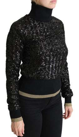 Dolce & Gabbana Womens Black Sequined Knitted Turtle Neck Sweater Polyester Clothing
