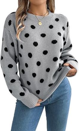 Generic Chandails dautomne pour femme, tendance, &eacute;l&eacute;gant &agrave; manches longues, &agrave; pois, chandails habill&eacute;s et mignons, pulls de travail pour femmes, gris, XL