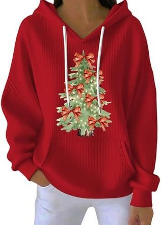 Generic Sweat à capuche de Noël à manches longues pour femme, surdimensionné, tendance, à manches longues, décontracté pour entraînement, fête, cadeaux de Noë