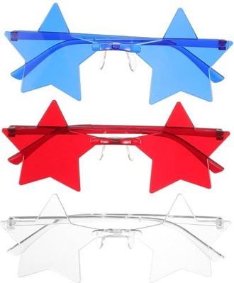 Supvox Lot de 3 Lunettes de Soleil &Eacute;toiles sans Monture Verres Rouge, Transparent et Bleu Fonc&eacute;, Lunettes Amusantes et Patriotiques pour F&ecirc;te du 4 Juillet et
