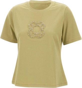 Elena Miro Femme, Tops, Vert, Taille: 44 FR T-shirt &agrave; col rond c&ocirc;tel&eacute;