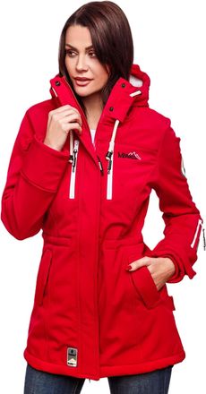 Marikoo Damen Softshelljacke (XS-3XL) mit Kapuze - Wasserabweisend, Fleece innen, Tasche am Arm, Mantel, Warme Jacke Frauen B614 (XS, Rot)