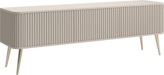 Selsey TV Schrank Lowboard Board Sideboard Fernsehtisch Fernsehschrank 163 cm 3 T&uuml;ren Gerillt Goldene Beine Graubeige Ovarlo