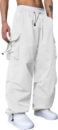 Generic Pantalon cargo baggy streetwear pour homme avec 4 poches, taille &eacute;lastique, pantalon de parachute avec cordon de serrage, pantalon Y2K, pantalon long 
