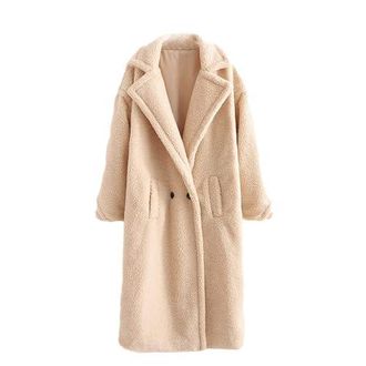 ORANDESIGNE Femmes Manteau Veste en Peluche Parka Fausse Manches Longues Cardigan dhiver Polaire Teddy-Polaire Veste en Fausse Fourrure Abricot L