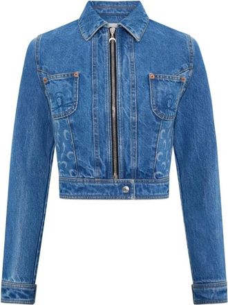 Marine Serre Femme, Vestes, Bleu, Taille: 38 FR Veste en jean en coton