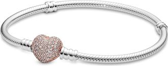 Pandora Pavé-Herz-Verschluss Schlangen-Gliederarmband mit Sterling-Silber und 14 Karat rosévergoldete Metalllegierung, Cubic Zirkonia Steinen aus der PANDORA 