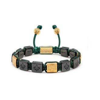 Nialaya Homme, Accessoires, Jaune, Taille: 2XL Mens Ceramic Flatbead Bracelet in Green and Gold