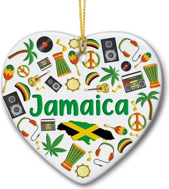Generic Keramik Weihnachts Ornamente Jamaika-Herz Weihnachtsdeko F&uuml;r Weihnachtsbaum Christbaum Schmuck Mit Seil 7.3Cm