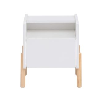 Mobili Rebecca Quadratischer Nachttisch, Nachttisch f&uuml;r Kinder, Wei&szlig; Braun, MDF Kiefer, mit 1 Schublade und 1 Regal, Abgerundete Kanten - Ma&szlig;e HxBxT: 49 x 43 x 30 cm