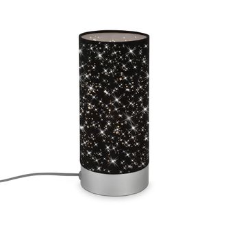 Briloner Tischlampe mit Sternendekor, Nachttischlampe mit Kabelschalter, Tischleuchte E14 Fassung, Stoff-Tischlampe, 250x110 mm (DxH), Schwarz, Matt-schwarz