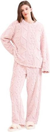 Power Flower Ensemble Pyjama en Polaire Douce pour Femme - Pull et Pantalon Amples en Peluche, Ensemble de Nuit Confortable 2 pi&egrave;ces pour lHiver (L-XL, LY219-Pink)