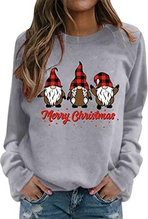 Generic Pulls, Gilets Et Sweats Femme, Chemise pour Femmes Joyeux noël imprimé O Cou Sweat col Rond Coupe Pull Hauts décontracté à Manches Longues Chemises de