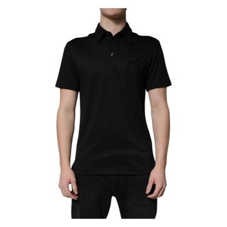 Dolce & Gabbana Schwarzes DG Logo Poloshirt mit Kragen - - Tops - Herren - Schwarzk - XS