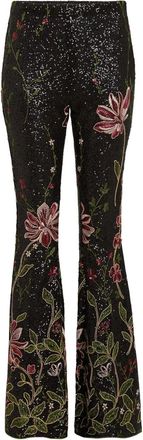 Giambattista Valli Ausgestellte Hose mit Paillettenblumen - Schwarz
