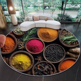 Generic Tapis Salon Rond Motif Abstrait Gros Plan &Eacute;pices, Color&eacute; Int&eacute;rieur Tapis De Chambre Rond, Lavable Antid&eacute;rapant Moquette Ronds pour Salon Chambre Enfan