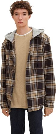 Tom Tailor Herren Overshirt mit Kapuze 1033734, 30688 - Coal Grey Grey Beige Check, XS