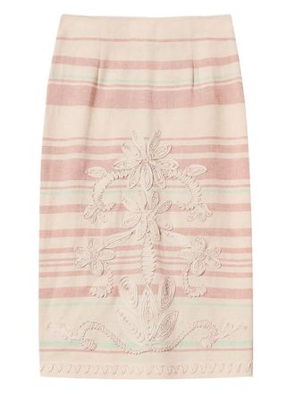Twin-Set jupe crayon brodée à rayures - Tons neutres