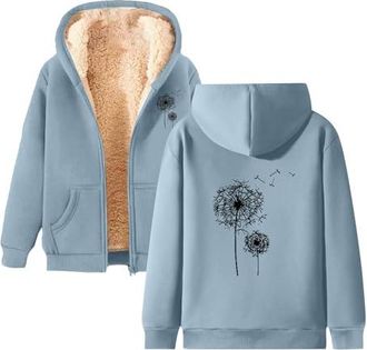 Generic Vestes pour femmes 2026 unisexe &agrave; la mode d&eacute;contract&eacute;e imprim&eacute;e veste de sport dhiver avec fermeture &eacute;clair et poche &agrave; capuche, bleu ciel, 3XL