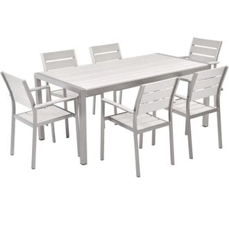 Beliani Gartenmöbel Set Weiß Aluminium Kunstholz 6-Sitzer Minimalistisch Terrasse Outdoor