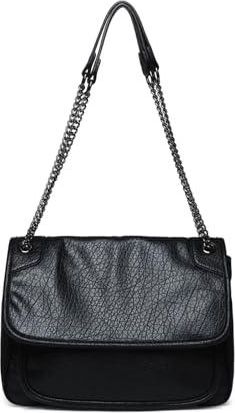 Generic Sac &agrave; bandouli&egrave;re classique minimaliste vintage pour femme en cuir PU de qualit&eacute; sup&eacute;rieure structur&eacute; pour les rendez-vous de navette, Noir, Medium