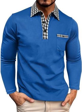 Generic Polo r&eacute;tro vintage pour homme, coupe classique, v&ecirc;tement de travail d&eacute;contract&eacute;, chemise boutonn&eacute;e, l&eacute;g&egrave;re et respirante, tunique de vacances, bleu, X