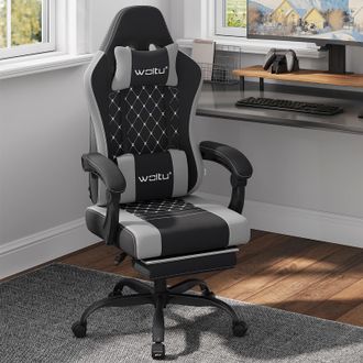Woltu Gaming Stuhl mit Massagefunktion, Computerstuhl Ergonomisch, Taschenfederkissen, Lendenmassage, Kopfkissen, Fu&szlig;st&uuml;tze, Drehstuhl, 150 kg, Netzstoff, S