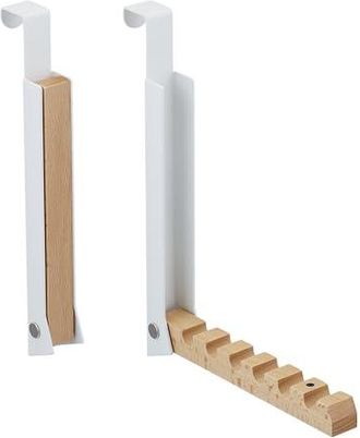 Relaxdays T&uuml;rgarderobe klappbar 2er Set, zum Einh&auml;ngen, T&uuml;rhaken 6 Kleiderb&uuml;gel, Metall & Holz, f&uuml;r 2 cm T&uuml;rfalz, wei&szlig;