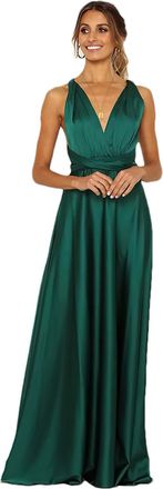 Jamron Damen Elegant Tiefer V-Ausschnitt R&uuml;ckenfreies Satin Abendkleid Multiway Wickelkleid Abschlussballkleid SN0703227 Gr&uuml;n XXL