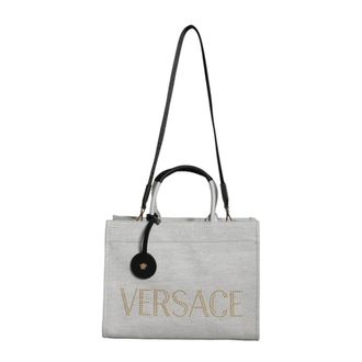 Versace Canvas Leder Crossbody Tote Tasche - - Bags - Damen - Wei&szlig; - ONE SIZE